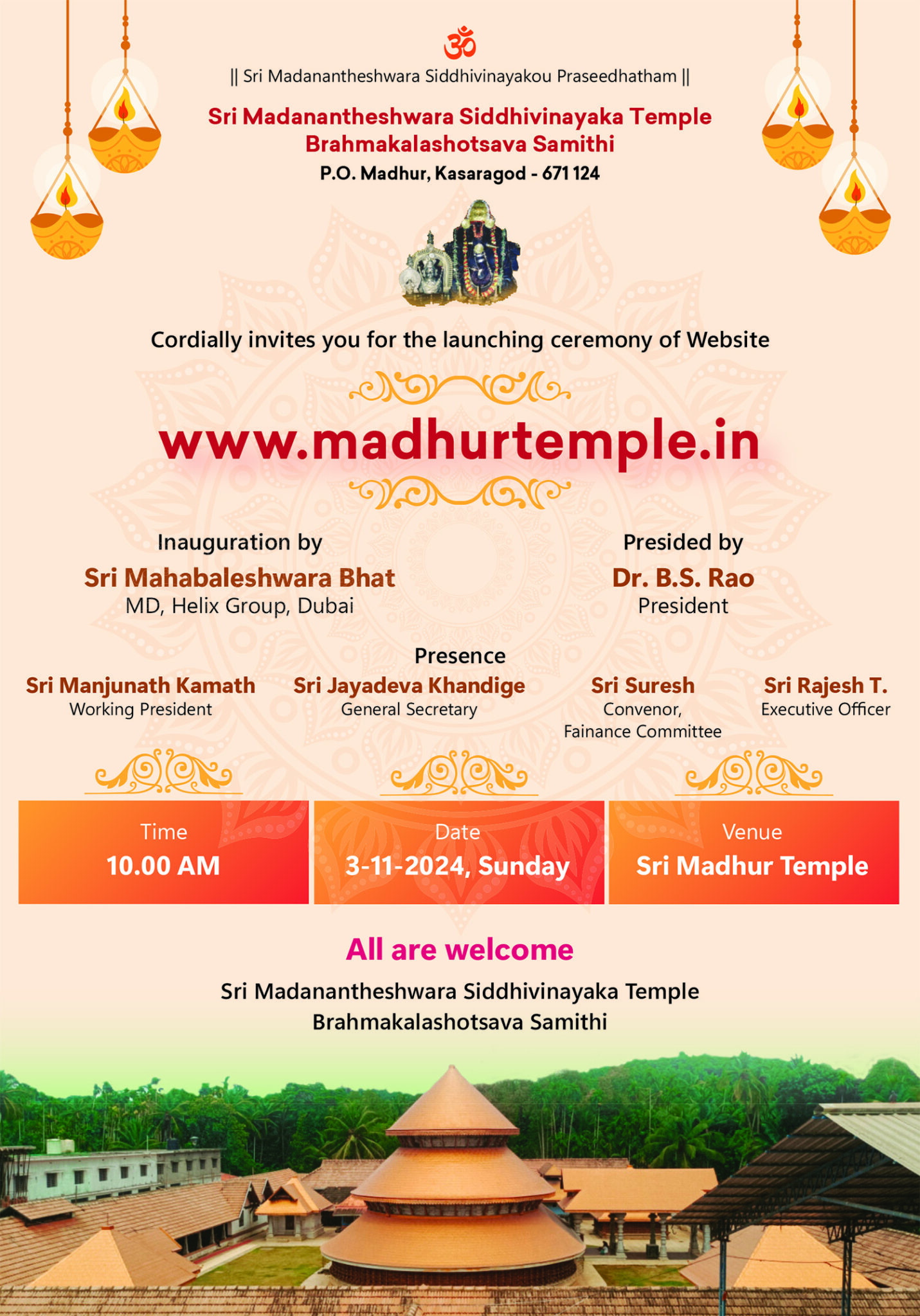Madhur Temple Website Inauguration 3-11-2024 – Sri Madanantheshwara ...
